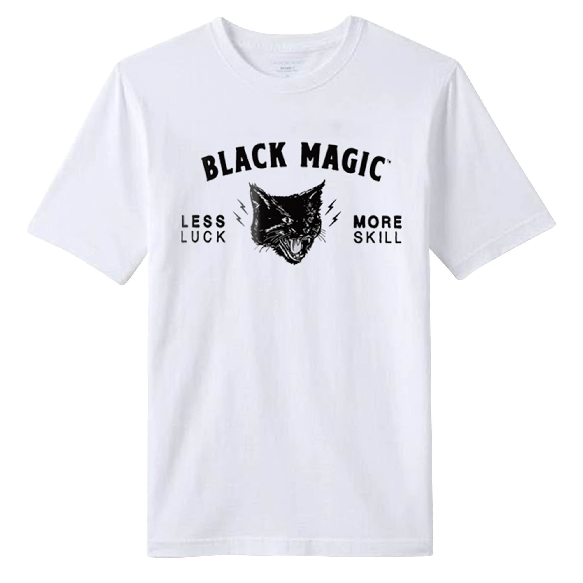 Black Magic Supply Unisex T-Shirt - "Less Luck, More Skill" (White)
